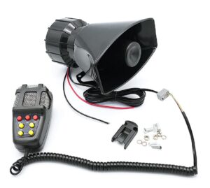 rockmoon car siren horn 7 tone sound siren police mic pa speaker car system emergency with microphone amplifier-100w emergency sound electric horn-12v, black