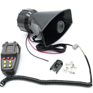 Rockmoon Car Siren Horn 7 Tone Sound Siren Police Mic PA Speaker Car System Emergency with Microphone Amplifier-100W Emergency Sound Electric Horn-12V, black