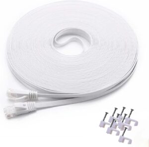 hepuhto cat 6 ethernet cable 100 ft, outdoor&indoor internet network lan patch cords, solid high speed network cable with clips & rj45 for router, modem, ps4/5, xbox, gaming, white