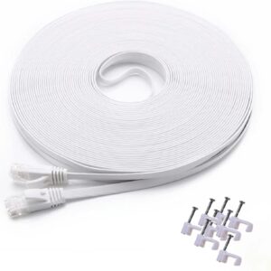 HEPUHTO Cat 6 Ethernet Cable 100 ft, Outdoor&Indoor Internet Network LAN Patch Cords, Solid High Speed Network Cable with Clips & RJ45 for Router, Modem, PS4/5, Xbox, Gaming, White