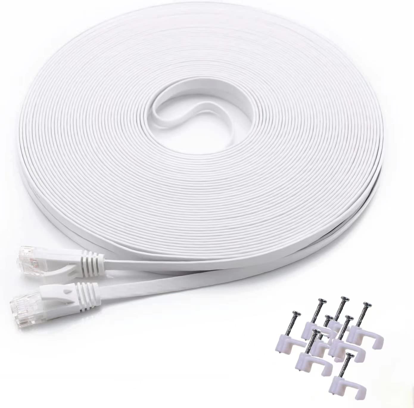 HEPUHTO Cat 6 Ethernet Cable 100 ft, Outdoor&Indoor Internet Network LAN Patch Cords, Solid High Speed Network Cable with Clips & RJ45 for Router, Modem, PS4/5, Xbox, Gaming, White