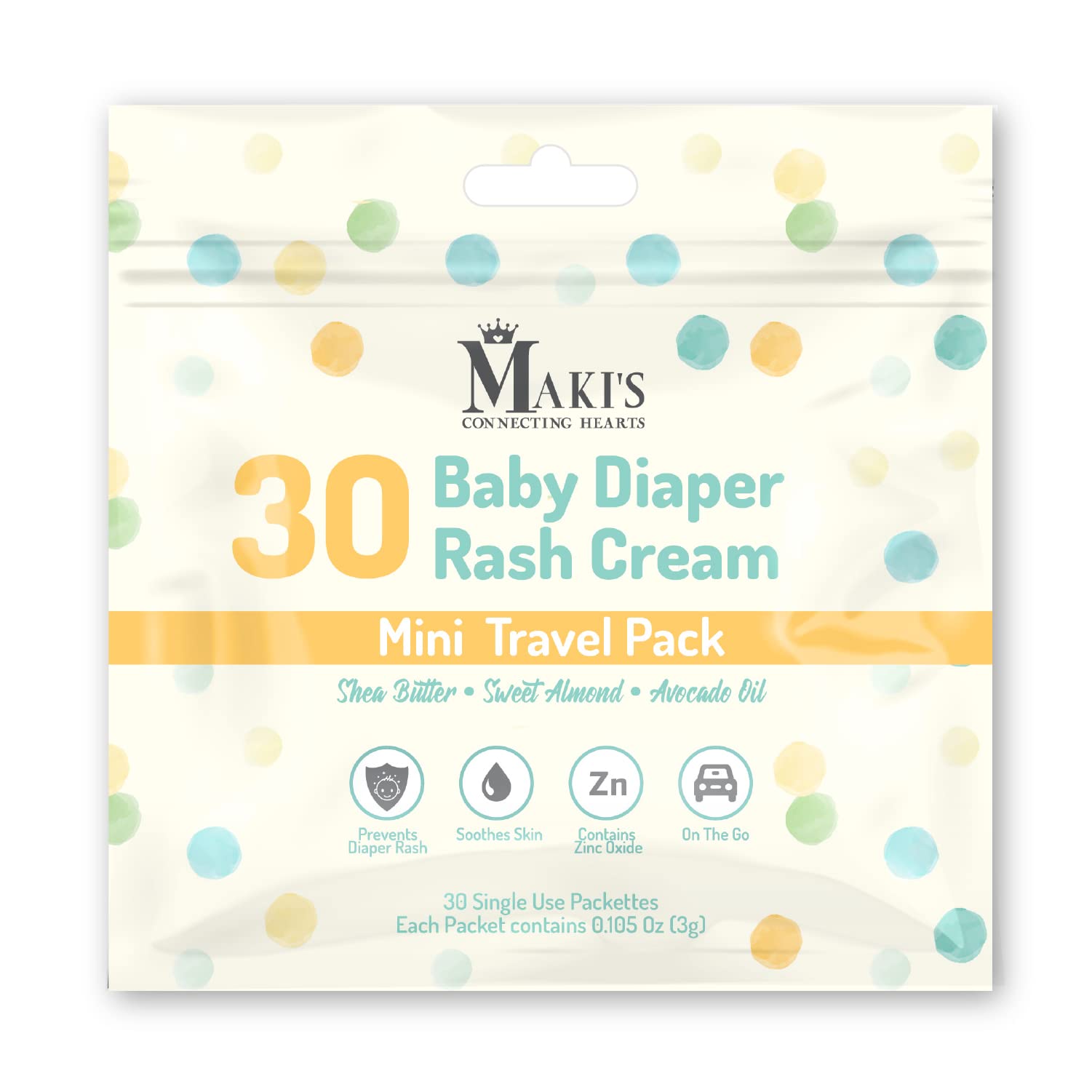 Moptrek Size Diaper Rash Cream | Individually Wrapped Packets | Travel Size Diaper Cream and Ointment for Treatment & Prevention of Diaper Rash | Safe for Baby's Sensitive & Delicate Skin (Polka Dots)