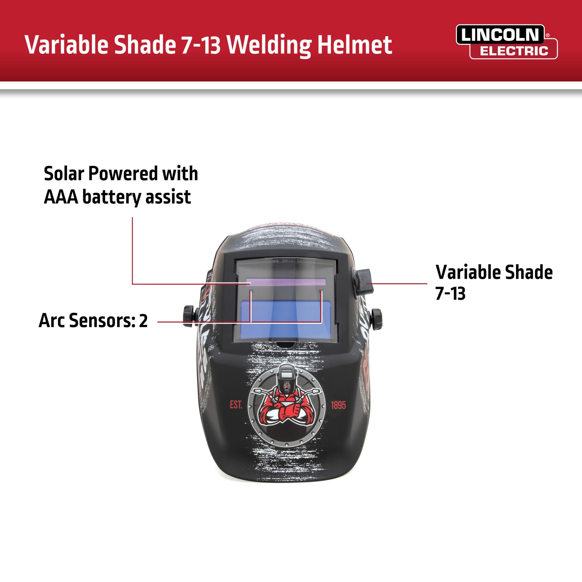 Lincoln Electric No Rules No Limits Welding Helmet K4983-1, Auto Darkening, Lightweight Weld Headgear, Shade 7-13, Grind Mode, Use for Stick, TIG, Pulsed TIG, MIG, Pulsed MIG, Flux Core, Gouging