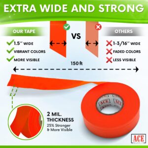 ACE Supply Pink Flagging Tape Survey Tape - Non-Adhesive 12 Pack - 1.5" Width, 150' Length, 2 Mil - Tree Tape for Branches, Surveyors Tape, Flag Tape