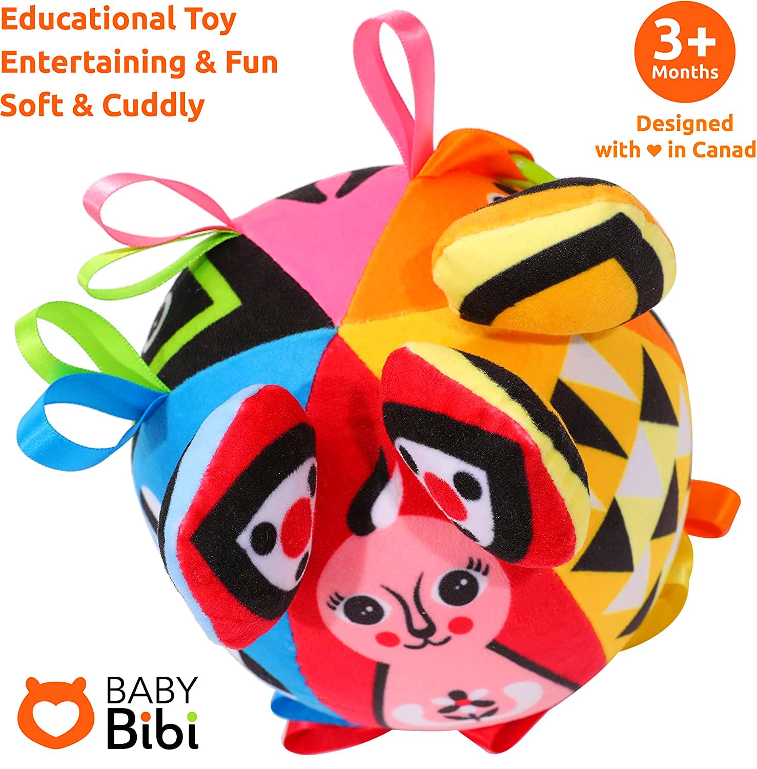 BabyBibi Soft Activity Ball - Baby Sensory and Teething Toy for Early Development & Help Develop Motor Skills - Age 0 Months +