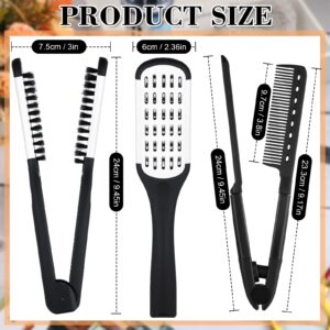 Chengu 2 Pcs Boar Bristle Brushes - Double Sided Clamp Brush and Flat Iron Comb for Straightening Knotty, Unkempt Hair (Black White, Black)