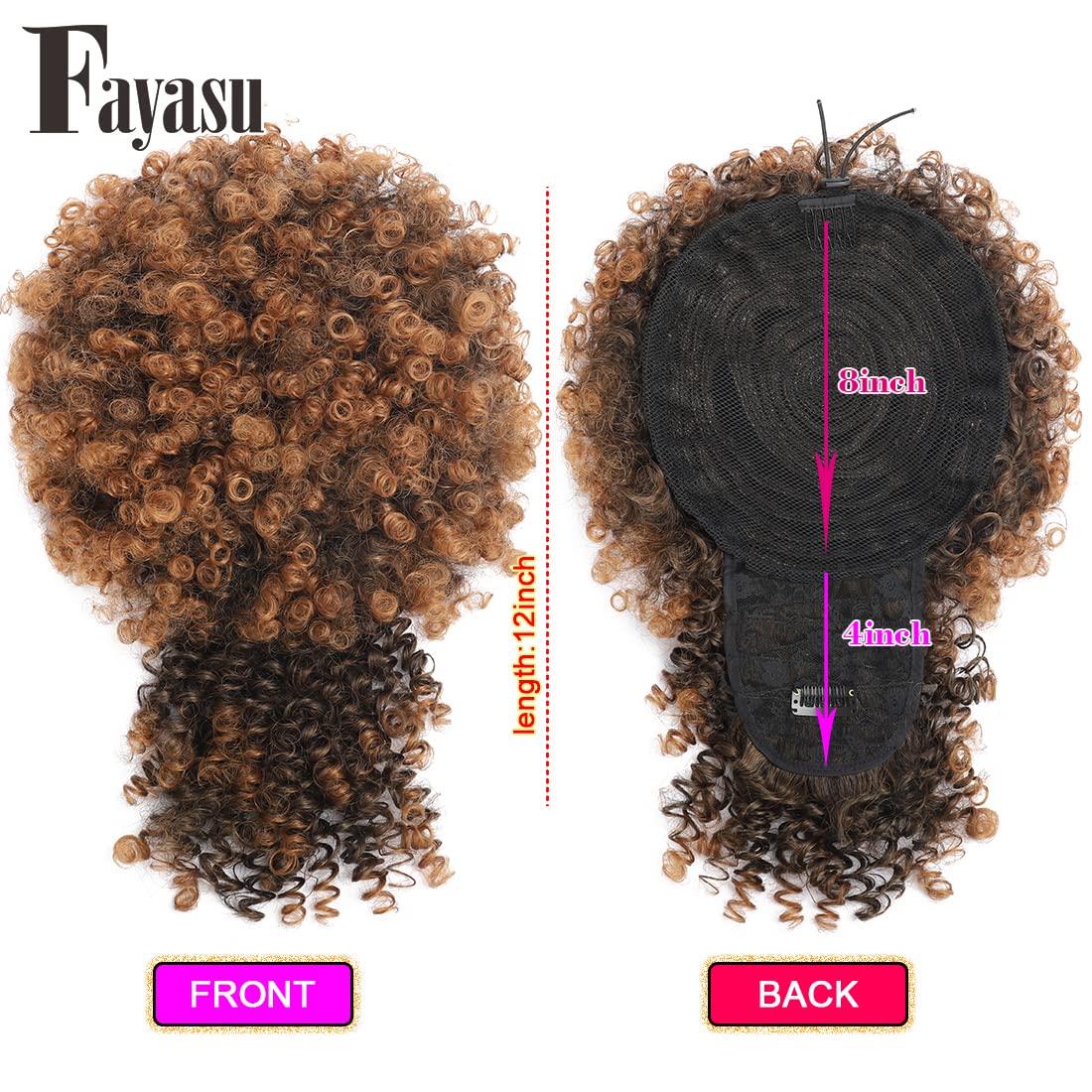 Fayasu Afro Puff Drawstring Ponytail with Kinky Curly Hair Clip in Bangs Short Ponytail Extension Black Girl Updo Hairpieces for Black Women (T30)