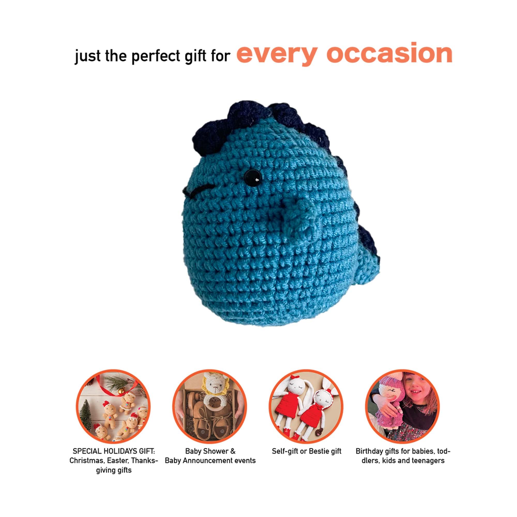 Chippi & Co Handmade Crochet Easter Assorted Animals Eggs, Natural and Organic Cotton, Baby Easter Gift, Easter Decor, Suitable to Play and Cuddle for Bedtime (Blue Dinosaur)