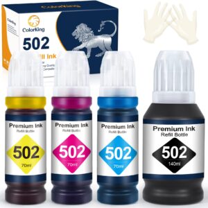 502 ink refill bottles replacement for epson 502 ink (not sublimation ink), use for et-2850 et-3850 et-3830 et-2760 et-3760 et-15000 et-4850 printer, 4 bottles