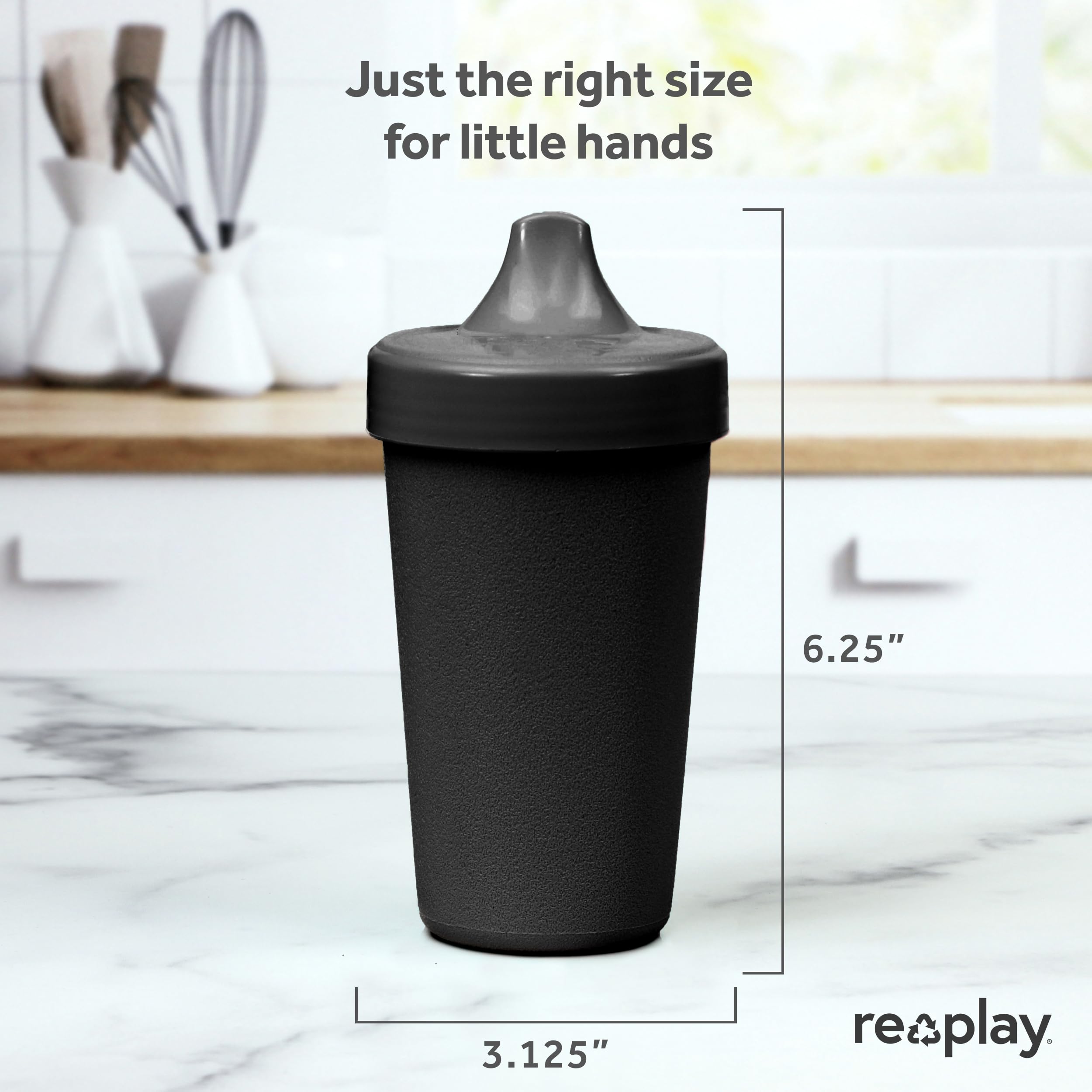 Re-Play Made in USA 10 Oz. Sippy Cups for Toddlers, Pack of 1 - Reusable Spill Proof Cups for Kids, Dishwasher/Microwave Safe - Hard Spout Sippy Cups for Toddlers 3.13" x 6.25", Black