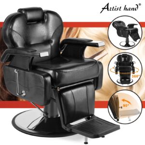 Artist hand Reversible Foot Pedal Barber Chair Hydraulic Recline Barber Chairs Salon Chair for Hair Stylist Tattoo Chair Heavy Duty Barber Salon Equipment (Black)