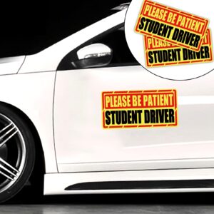 botocar student driver car magnet, 2 pack super large please be patient student driver signs for car, reflective new driver vehicle bumper magnetic sticker, novice driver safety warning sign, 12×6in