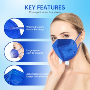 Nufasion KN95 Face Masks for Adults - 30pcs Cup Safety Disposable KN95 Masks Breathable 5-Layer Filtration rate ≥95% Comfortable Wide Elastic Ear Loop KN95 Mask Blue for Daily, Travel Protection