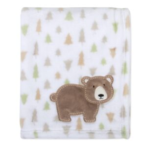 Plush Fleece Throw and Receiving Baby Blankets for Boys and Girls 30x40 (Woodland Bear)