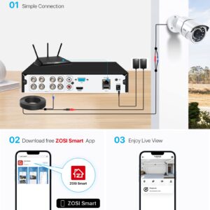 ZOSI C303 Home Outdoor Security Camera System with Audio, 5MP-Lite 8 Channel DVR and 4 x 1080p Weatherproof Camera with Human Detection Alerts, Smart Light & Sound Alarm