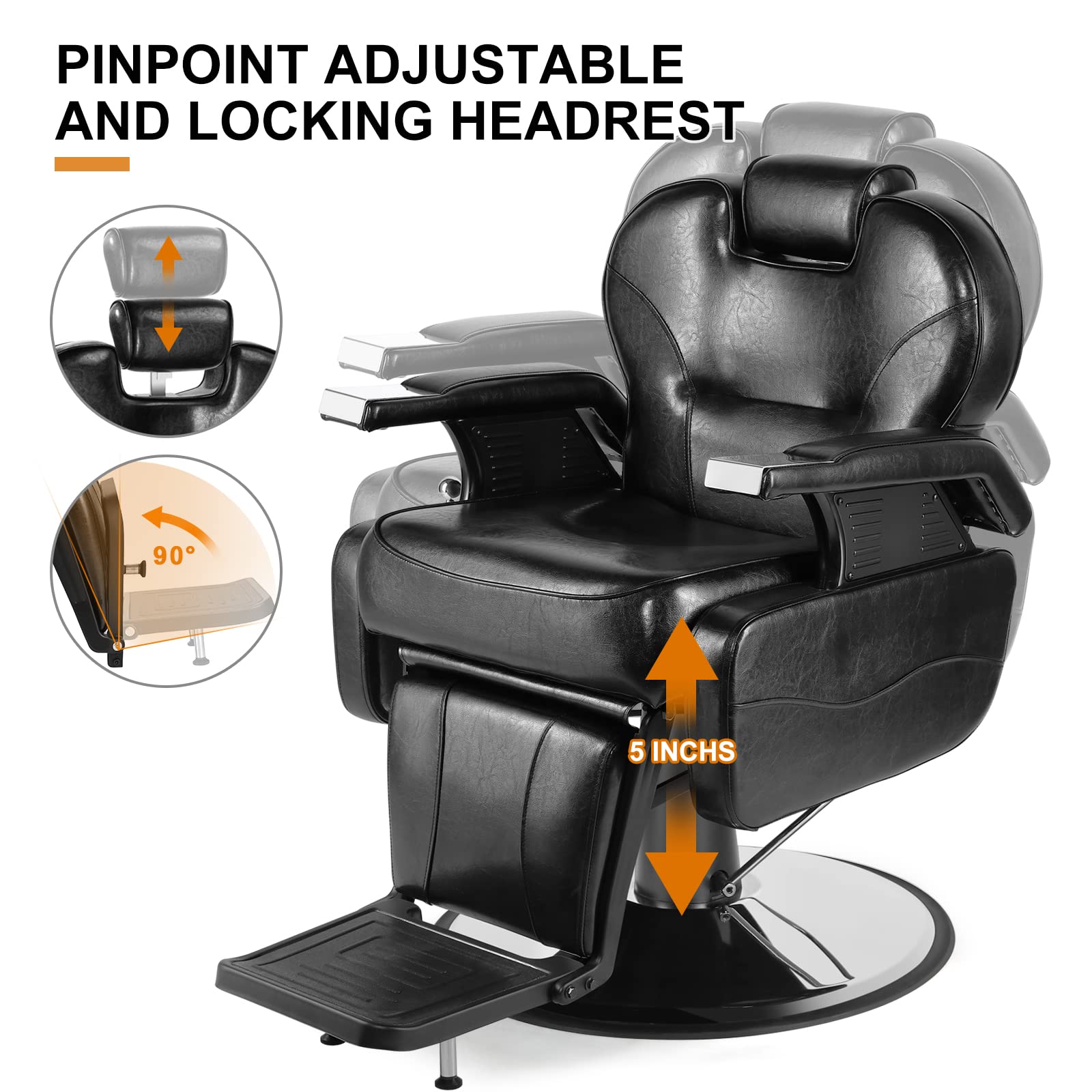 Artist hand Reversible Foot Pedal Barber Chair Hydraulic Recline Barber Chairs Salon Chair for Hair Stylist Tattoo Chair Heavy Duty Barber Salon Equipment (Black)