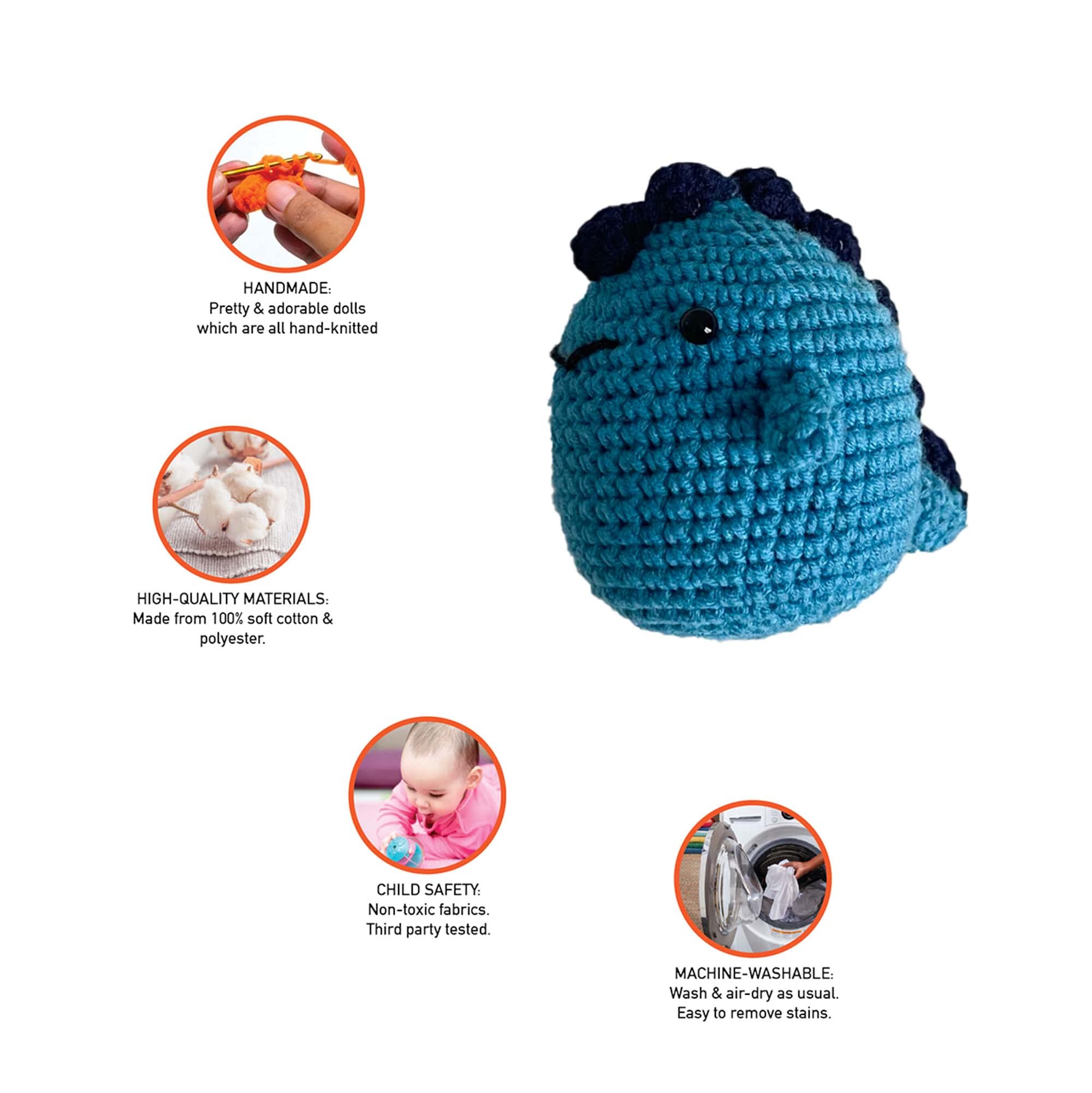 Chippi & Co Handmade Crochet Easter Assorted Animals Eggs, Natural and Organic Cotton, Baby Easter Gift, Easter Decor, Suitable to Play and Cuddle for Bedtime (Blue Dinosaur)