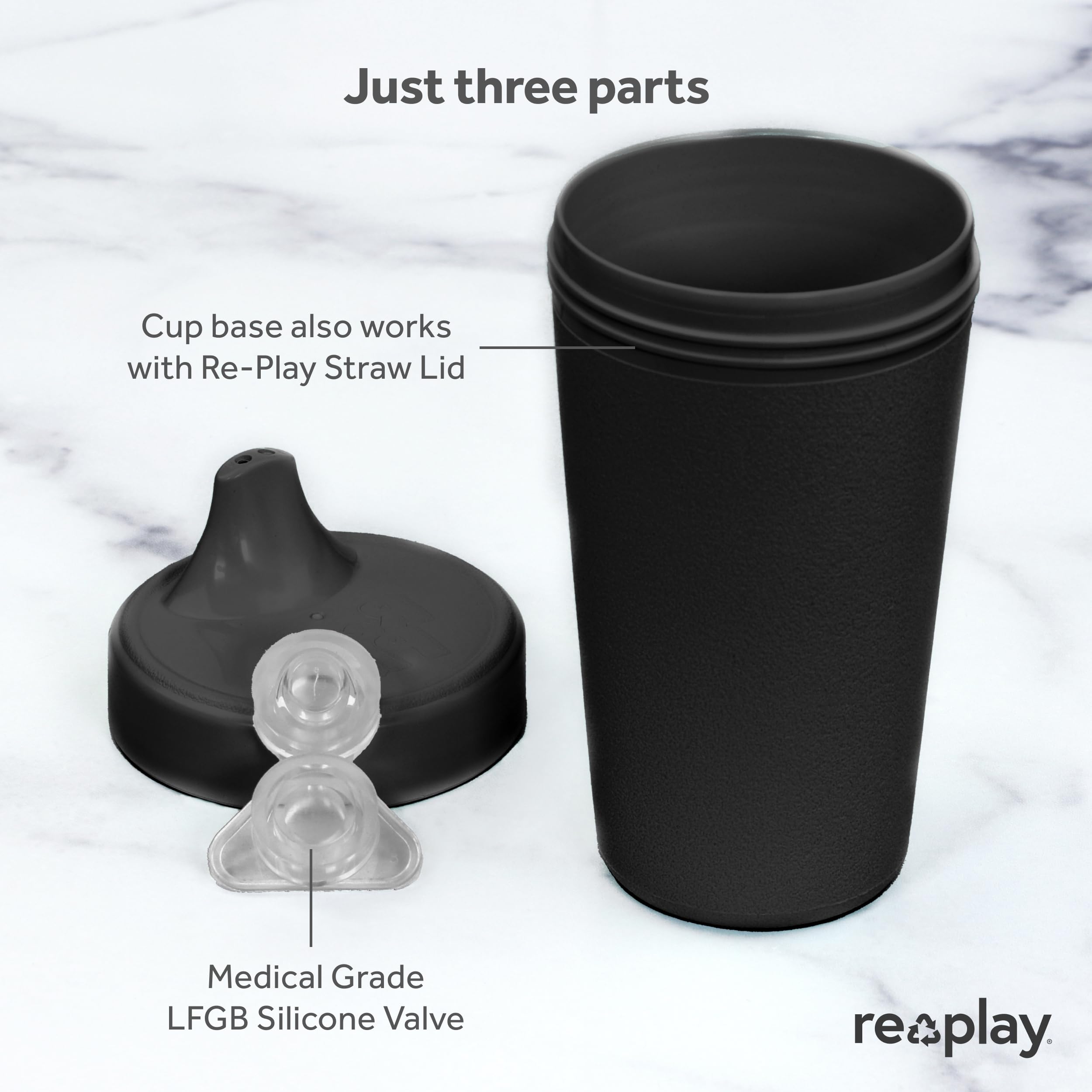 Re-Play Made in USA 10 Oz. Sippy Cups for Toddlers, Pack of 1 - Reusable Spill Proof Cups for Kids, Dishwasher/Microwave Safe - Hard Spout Sippy Cups for Toddlers 3.13" x 6.25", Black