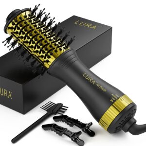 lura hair dryer, 1.5 inch small hot air brush, plasma technology, ionic hair blow dryer brush in one, mini one step hair dryer and volumizer, black, nylon, 600 watts, 3 speed settings, 5.9 feet cord