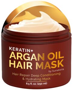 sunatoria hair mask with keratin & argan oil - conditioner for dry, damaged, frizzy hair & split ends - hair treatment serum for hair repair & hydrating - 8.5 fl oz