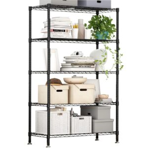 suoernuo wire shelving unit 5 tier wire metal shelf organizer wire rack large garage storage shelves heavy duty adjustable unit rack utility for kitchen bathroom (35.4lx17.7wx65.3h) black