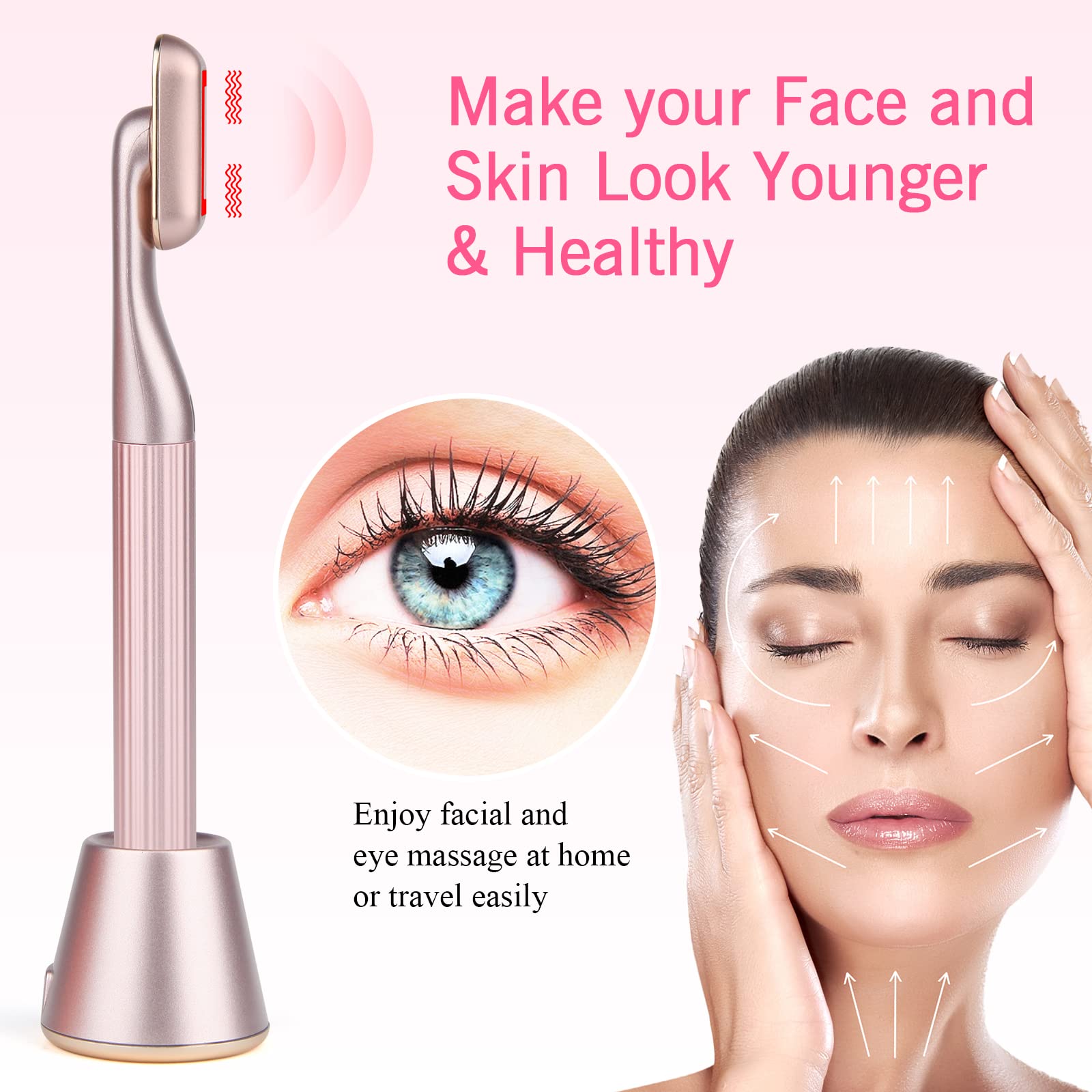 USUIE 4 in 1 Facial Wand, Red Light Therapy for Face and Neck, Facial Tools - Pink