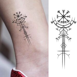 Dopetattoo 6 Sheets Temporary Tattoos for Women Adults Ancient Viking Art Deco Vegvisir Navigation Compass Temporary tattoo for Men for Woman Neck