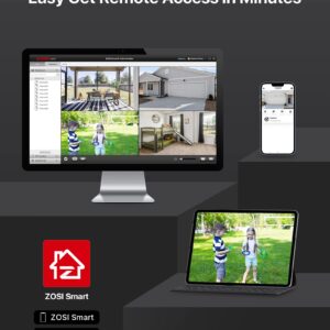 ZOSI C303 Home Outdoor Security Camera System with Audio, 5MP-Lite 8CH DVR with 2TB HDD and 4 x 1080p Weatherproof Camera with Human Detection Alerts, Smart Light & Sound Alarm