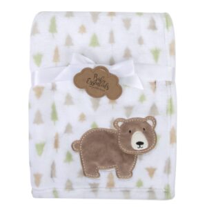 plush fleece throw and receiving baby blankets for boys and girls 30x40 (woodland bear)