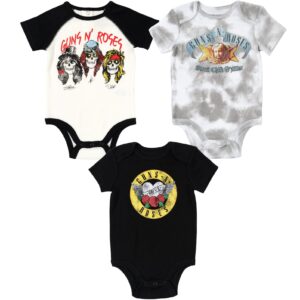 guns n' roses baby boys 3 pack raglan/tie dye baby short sleeve bodysuits black/white 3-6 months