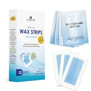 creip wax strips, hair removal wax strips for arm, leg, brazilian, underarm hair, bikini, waxing kit with 32 wax strips