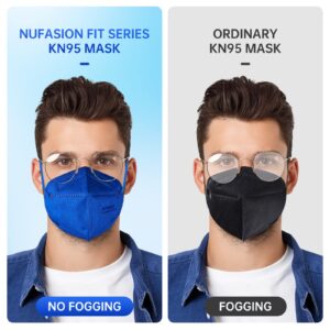 Nufasion KN95 Face Masks for Adults - 30pcs Cup Safety Disposable KN95 Masks Breathable 5-Layer Filtration rate ≥95% Comfortable Wide Elastic Ear Loop KN95 Mask Blue for Daily, Travel Protection