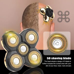 fayle 5 Heads Electric Shaver Replacement, Floating Washable Head Shaver Replacement Heads, Blade Razor Shaver Head for Men(Black+Gold)