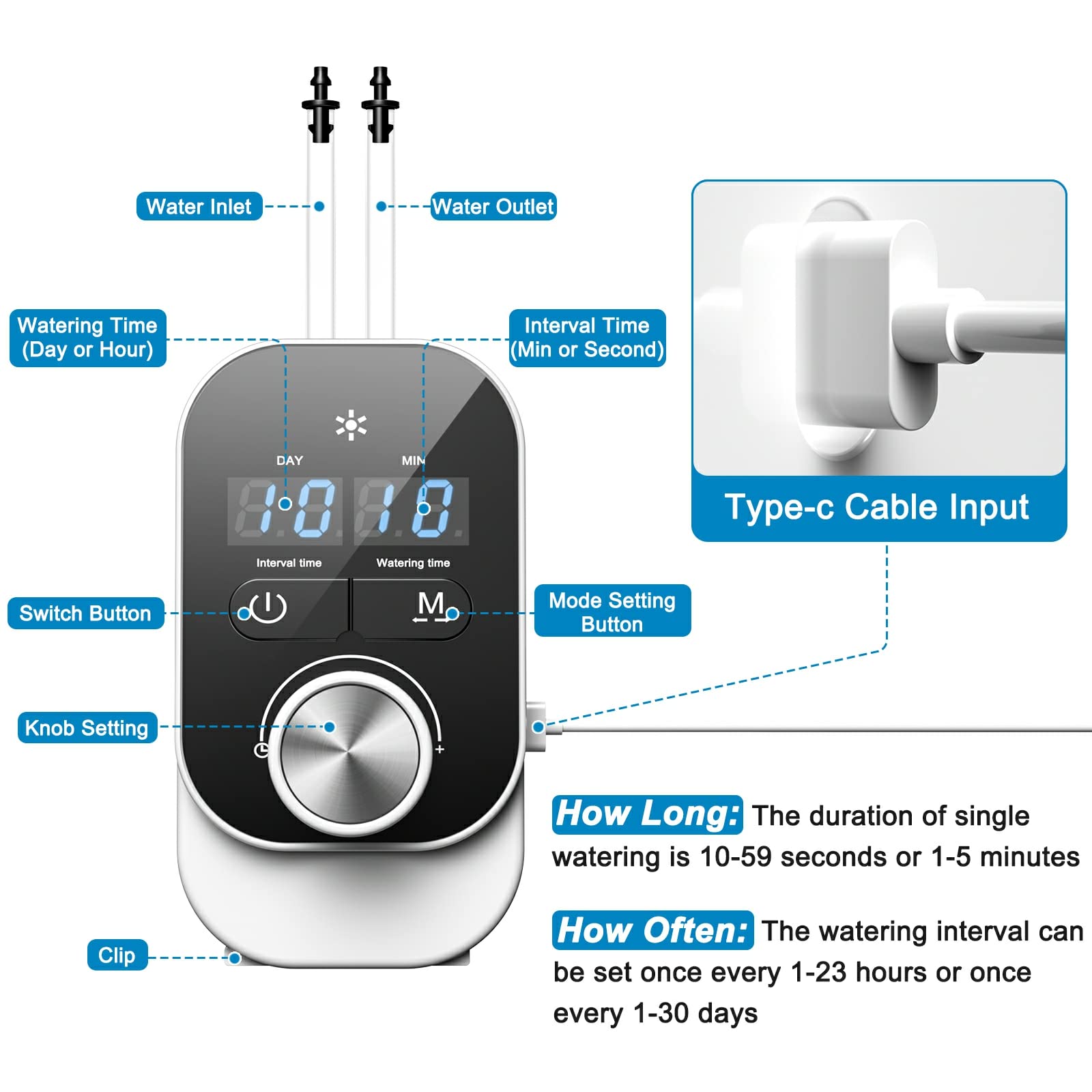 Potted Drip Irrigation Kit, Automatic Watering,Tiny DIY Drip Kit with 30-Day Programmable Water Timer ,LED Display, USB Type-c Cable Input,Suitable for Indoor Greenhouse Plants and Flowers