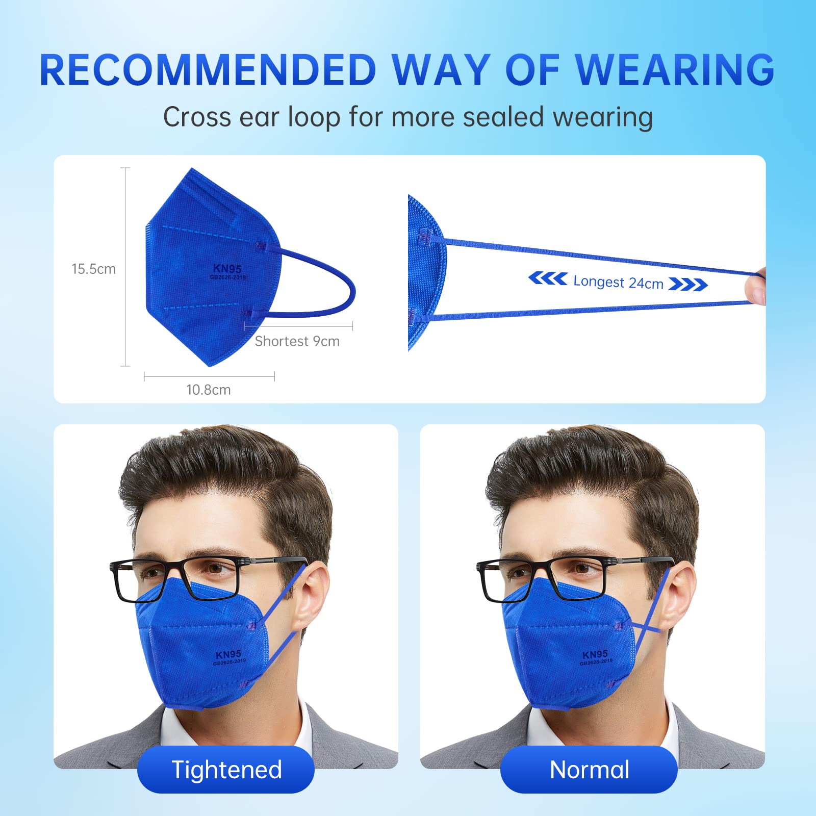 Nufasion KN95 Face Masks for Adults - 30pcs Cup Safety Disposable KN95 Masks Breathable 5-Layer Filtration rate ≥95% Comfortable Wide Elastic Ear Loop KN95 Mask Blue for Daily, Travel Protection