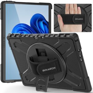 braecn case for surface pro 8-13 inch 2021, rugged with 360° rotating stand/hand strap & keyboard adsorption interface for microsoft surface pro 8 2021 -black