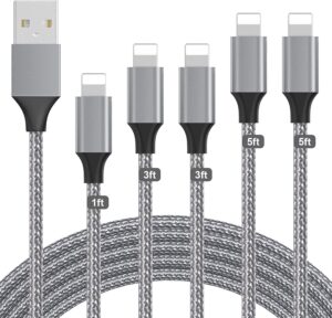 sundix iphone charger, lightning cable [mfi certified] 5pack [1/3/3/5/5ft] iphone charger cable cord nylon braided fast charging data transfer cord for iphone 14/13/12/pro max /11/xs/max/xr/x/8