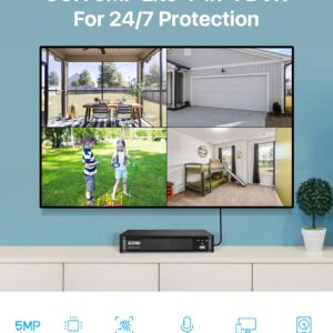 ZOSI C303 Home Outdoor Security Camera System with Audio, 5MP-Lite 8CH DVR with 2TB HDD and 4 x 1080p Weatherproof Camera with Human Detection Alerts, Smart Light & Sound Alarm