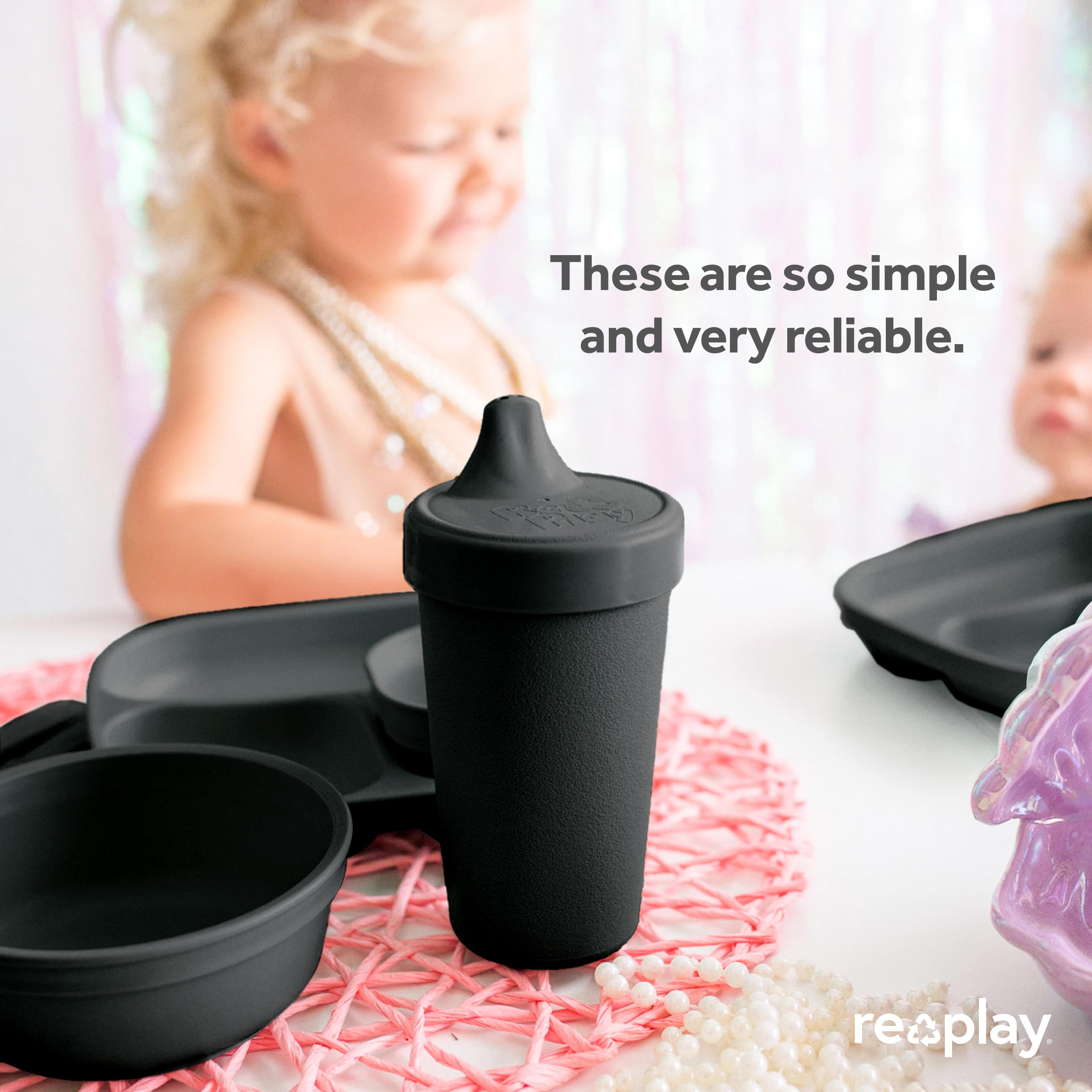 Re-Play Made in USA 10 Oz. Sippy Cups for Toddlers, Pack of 1 - Reusable Spill Proof Cups for Kids, Dishwasher/Microwave Safe - Hard Spout Sippy Cups for Toddlers 3.13" x 6.25", Black