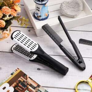 Chengu 2 Pcs Boar Bristle Brushes - Double Sided Clamp Brush and Flat Iron Comb for Straightening Knotty, Unkempt Hair (Black White, Black)