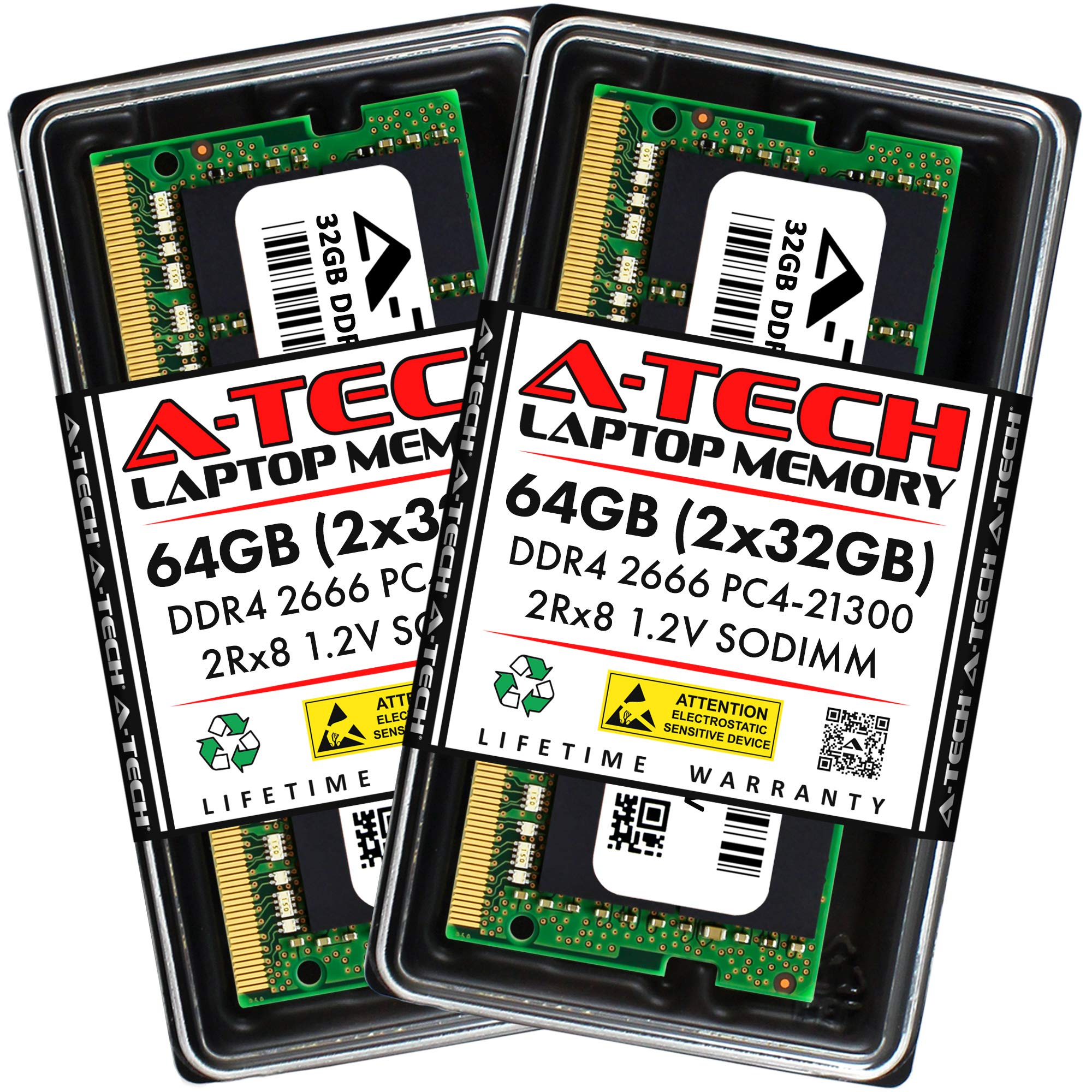 A-Tech 64GB (2x32GB) RAM for ASUSTOR ASUSTOR LOCKERSTOR 10 AS6510T | DDR4 2666MHz PC4-21300 Non ECC SO-DIMM 2Rx8 1.2V - Laptop & Notebook Memory Upgrade Kit