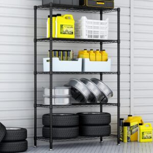 SUOERNUO Wire Shelving Unit 5 Tier Wire Metal Shelf Organizer Wire Rack Large Garage Storage Shelves Heavy Duty Adjustable Unit Rack Utility for Kitchen Bathroom (35.4Lx17.7Wx65.3H) Black