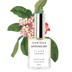 curious apothecary tiare tehani perfume for women. 15 ml. tropical floral romantic fragrance with notes of frangipani, gardenia and jasmine scent lovers.