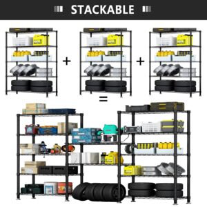 SUOERNUO Wire Shelving Unit 5 Tier Wire Metal Shelf Organizer Wire Rack Large Garage Storage Shelves Heavy Duty Adjustable Unit Rack Utility for Kitchen Bathroom (35.4Lx17.7Wx65.3H) Black