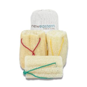 neweastern natural turkish loofah sponge, exfoliating body scrubber (5.9", 3 pack)