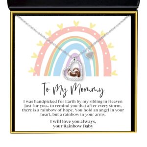 aphrodite's colorful rainbow baby gifts for mom, baby feet heart necklace, first time mom gift, mom to be necklace, baby shower gifts, new mom gifts for christmas, sterling silver, cubic zirconia