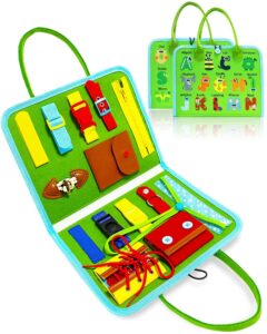 exorany busy board, montessori toys gifts for 1 2 3 4 year old girls and boys, sensory toys for toddlers 1-3, preschool educational toys travel activities, learning alphabet animal fine motor skills