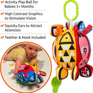 BabyBibi Soft Activity Ball - Baby Sensory and Teething Toy for Early Development & Help Develop Motor Skills - Age 0 Months +