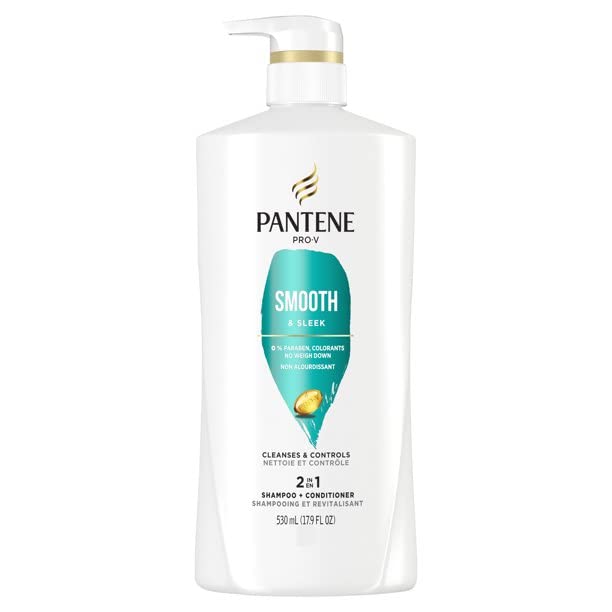 Pantene Pro-V Smooth & Sleek 2 in 1 Shampoo & Conditioner,17.9 fl oz Pump Bottle (Pack of 3)