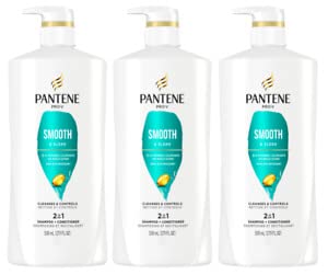 Pantene Pro-V Smooth & Sleek 2 in 1 Shampoo & Conditioner,17.9 fl oz Pump Bottle (Pack of 3)